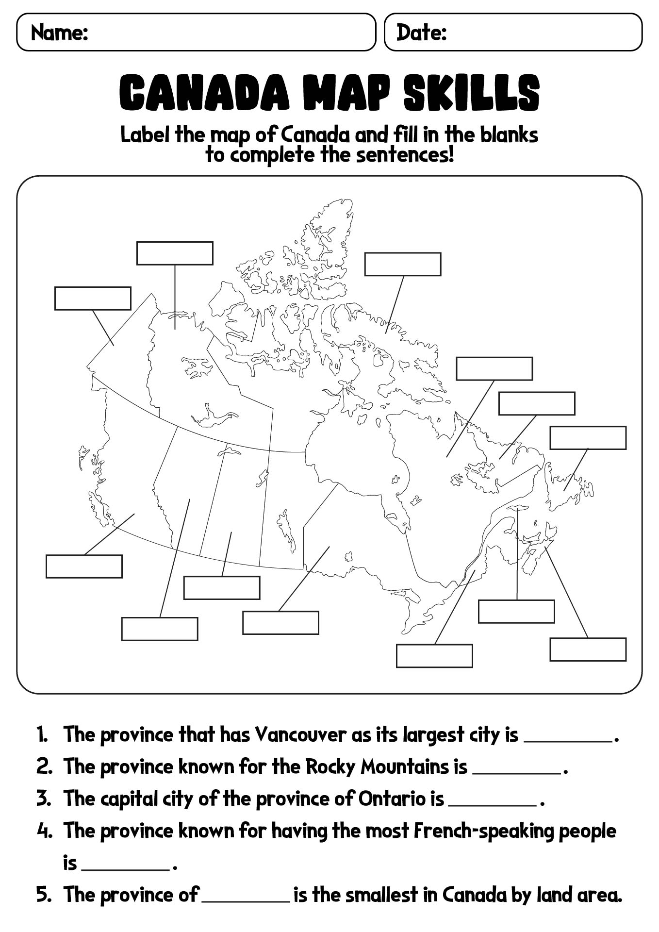 Free Printable Canadian Map Worksheets - Printable Worksheets