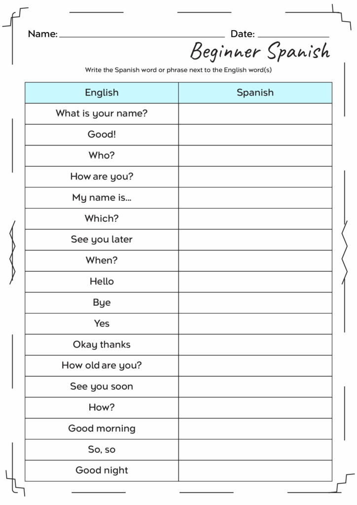 Free Printable Spanish To English Worksheets - Printable Worksheets