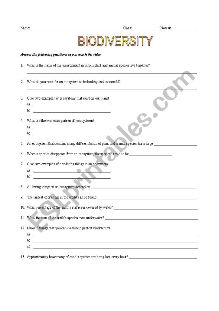 Free Printable Grade 6 Biodiversity Worksheets - Printable Worksheets