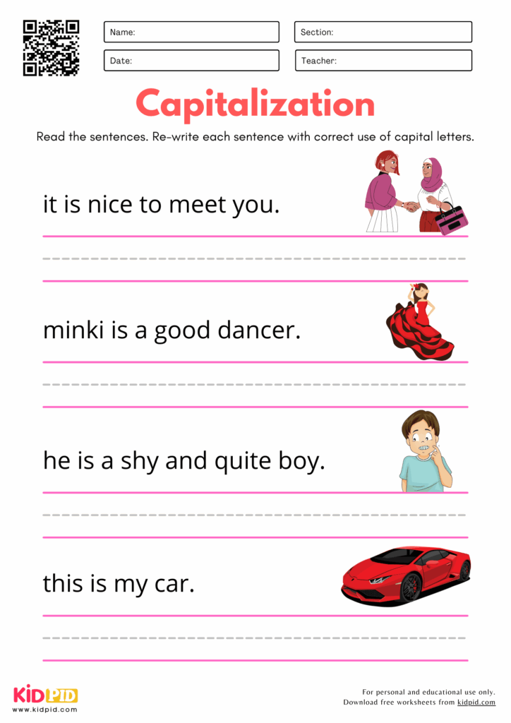 Free Printable Capitalization Worksheets For Kindergarten - Printable ...