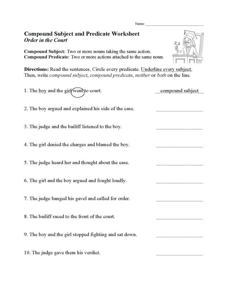 Free Printable Worksheets Compound Subject Order - Printable Worksheets