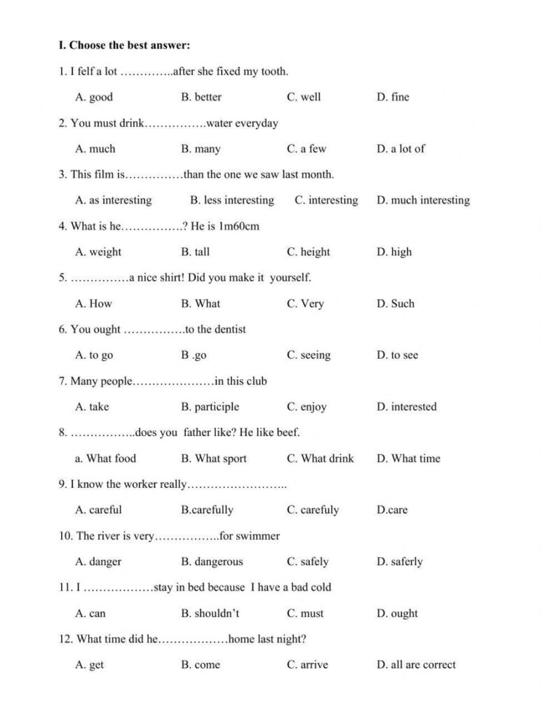 Grade 7 Free Printable English Worksheets - Printable Worksheets