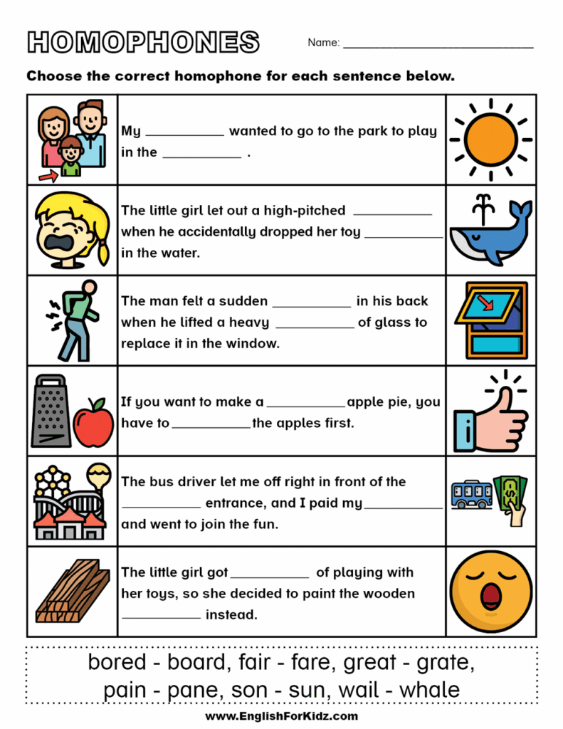 Homophones Worksheets Free Printable - Printable Worksheets
