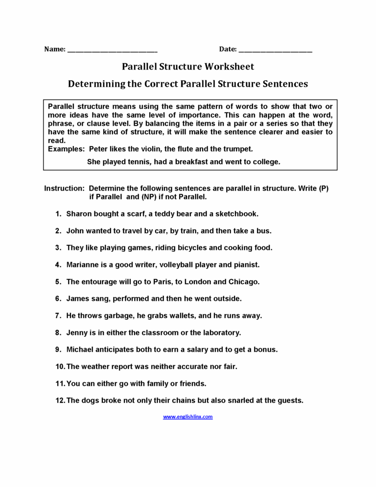 Free Printable Worksheets On Parallel Structure - Printable Worksheets