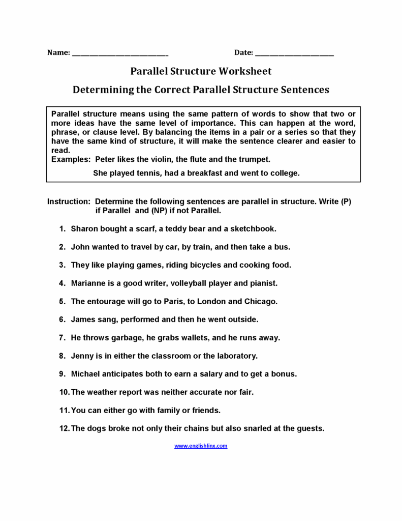 Free Printable Worksheets On Parallel Structure - Printable Worksheets