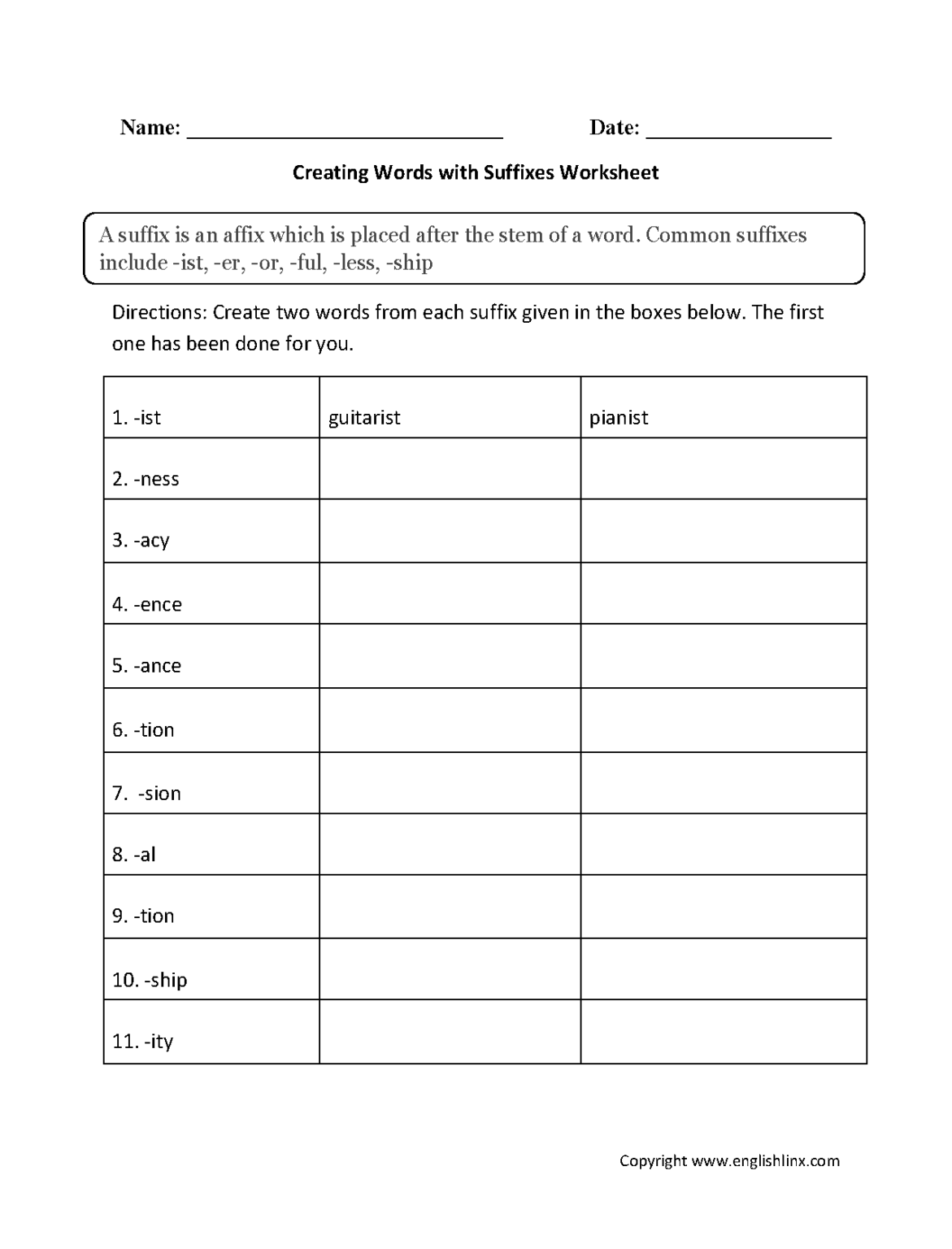 Free Printable Suffixes Worksheets - Printable Worksheets