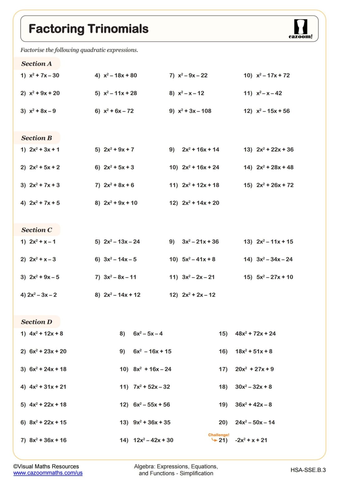 Free Printable Factoring Worksheet - Printable Worksheets