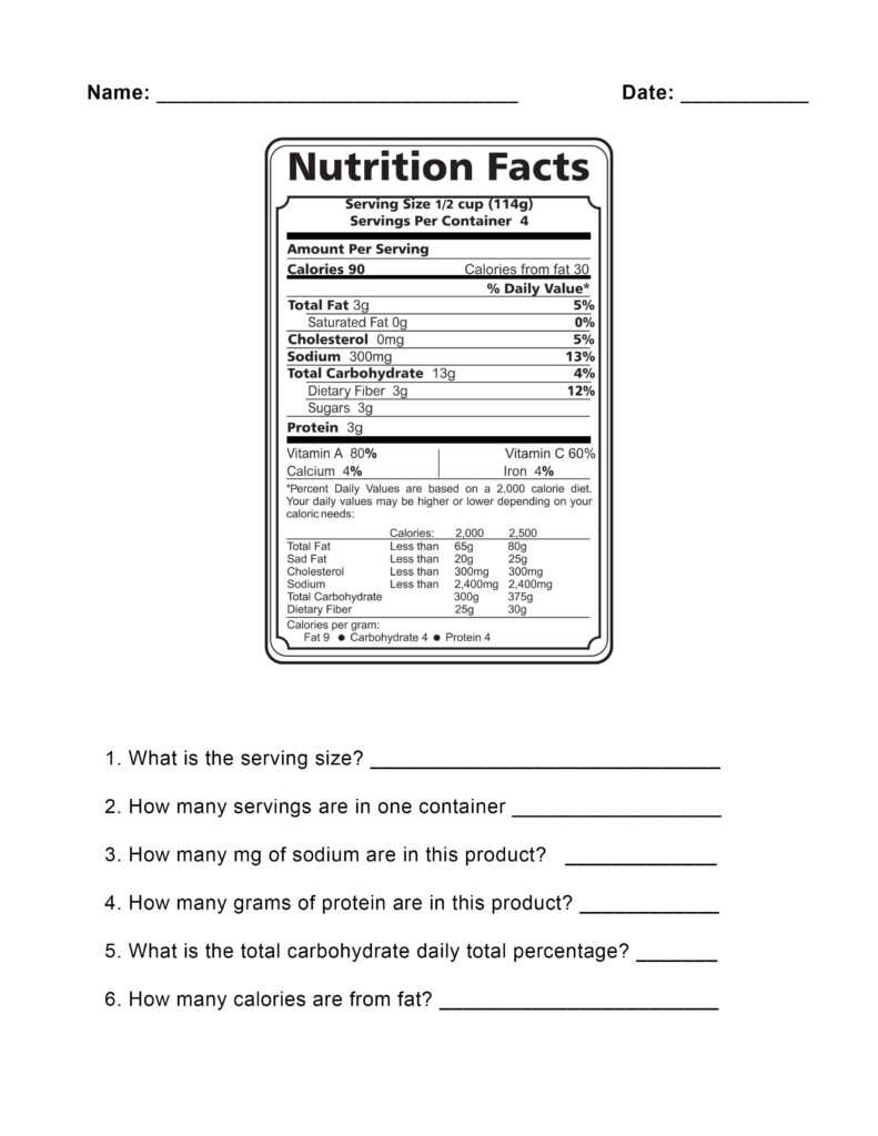 Free Printable Food Label Worksheet - Printable Worksheets