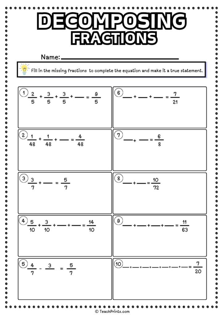 Free Printable Worksheets Decomposing Fractions Worksheets - Printable ...