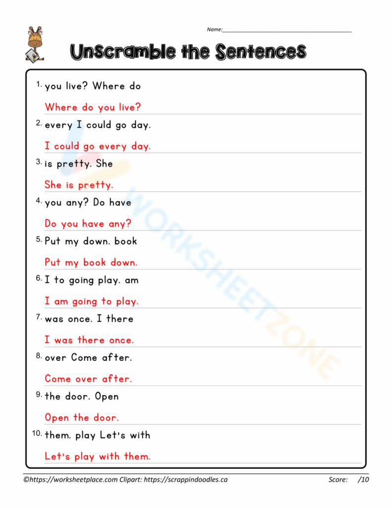 Free Printable Mixed Up Sentences Worksheets - Printable Worksheets