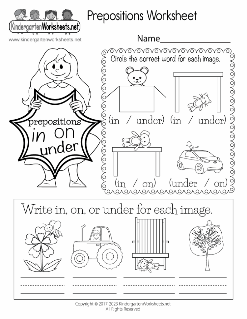 Free Printable Preposition Worksheets Kindergarten - Printable Worksheets
