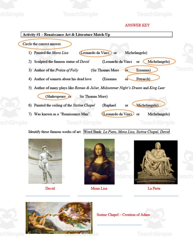 Free Printable Renaissance Worksheets - Printable Worksheets