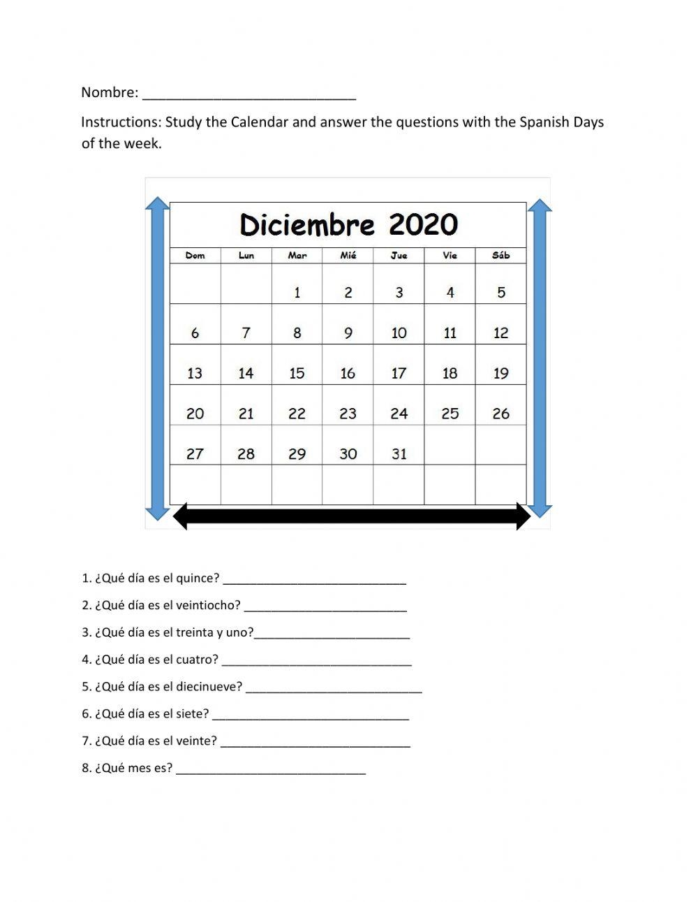 Free Printable Spanish Calendar Worksheets - Printable Worksheets