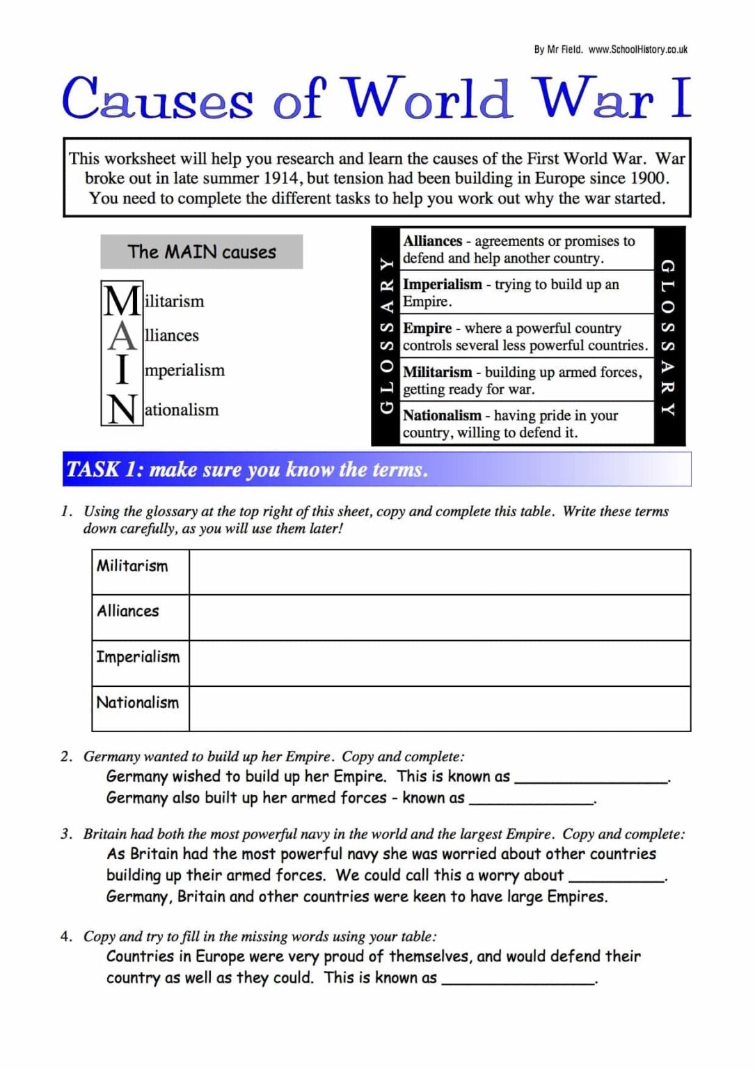 Free Printable Ww1 Worksheets - Printable Worksheets