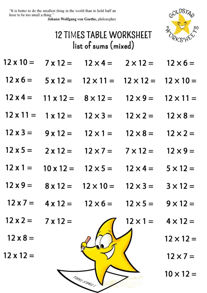 Free Printable 12 Times Table Worksheets - Printable Worksheets