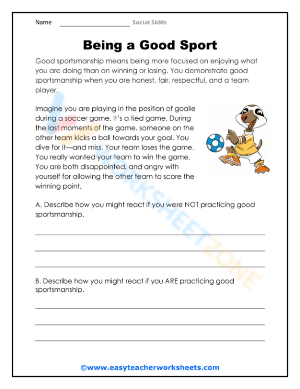 Printable Free Sportsmanship Worksheets - Printable Worksheets