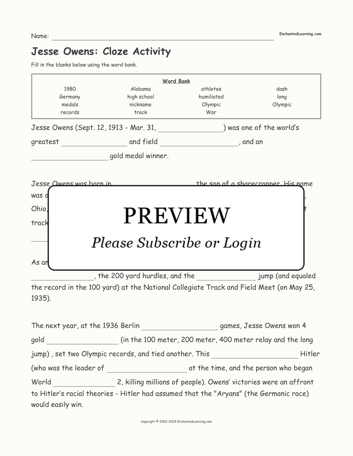 Free Printable Jesse Owens Worksheets - Printable Worksheets