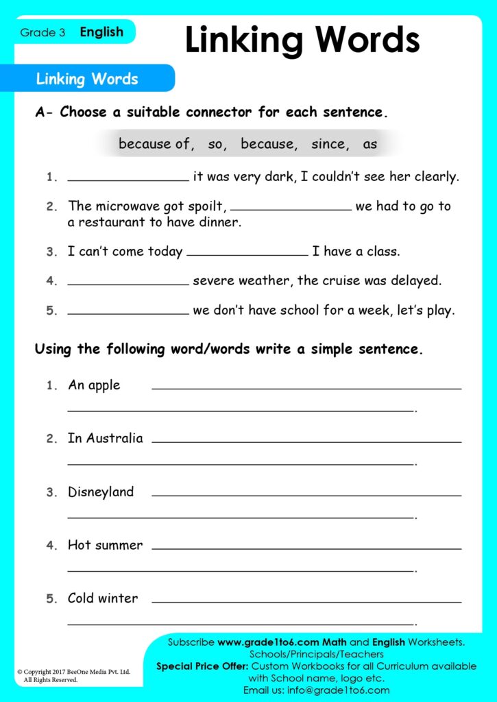 Free Printable Linking Words Worksheets - Printable Worksheets