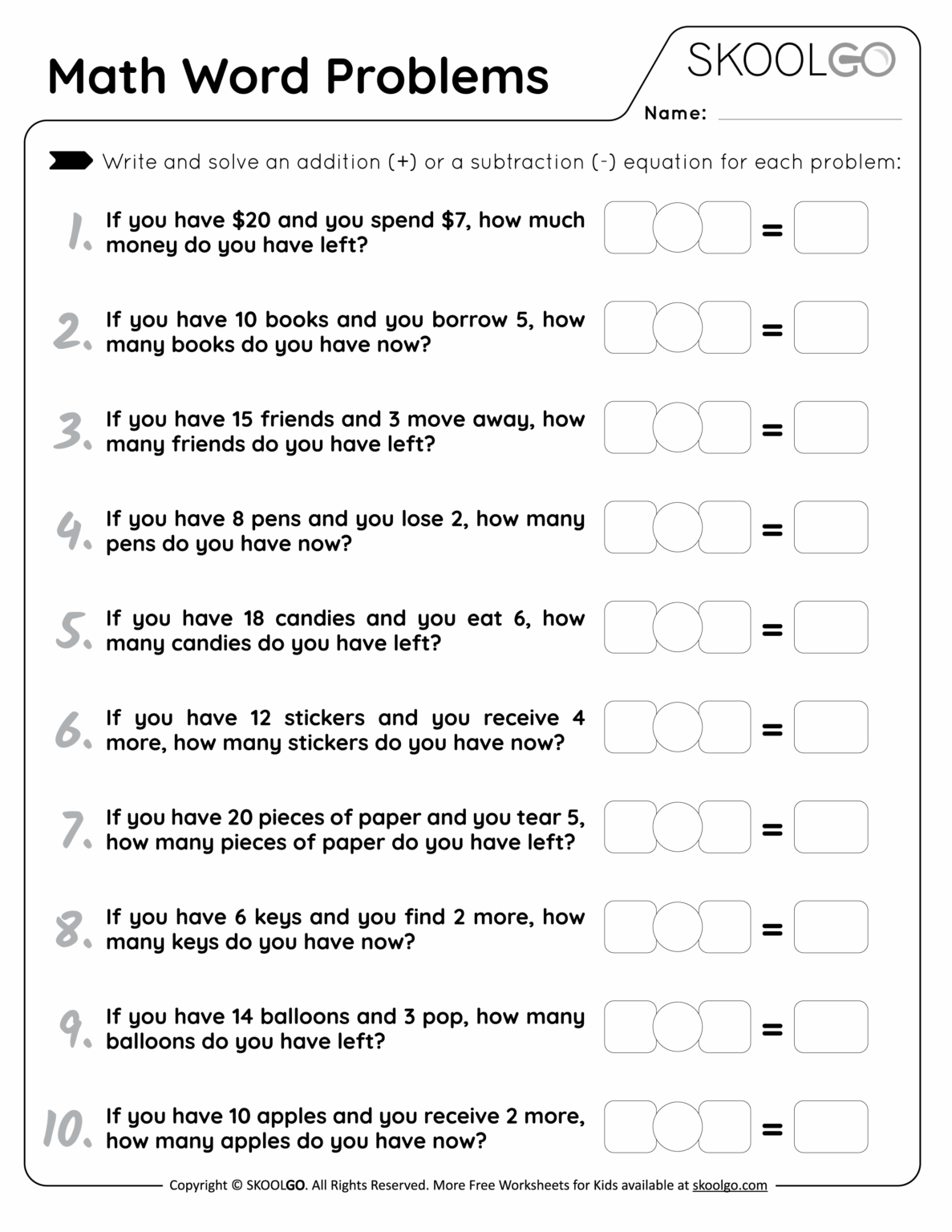 Free Printable Math Word Problem Worksheets - Printable Worksheets