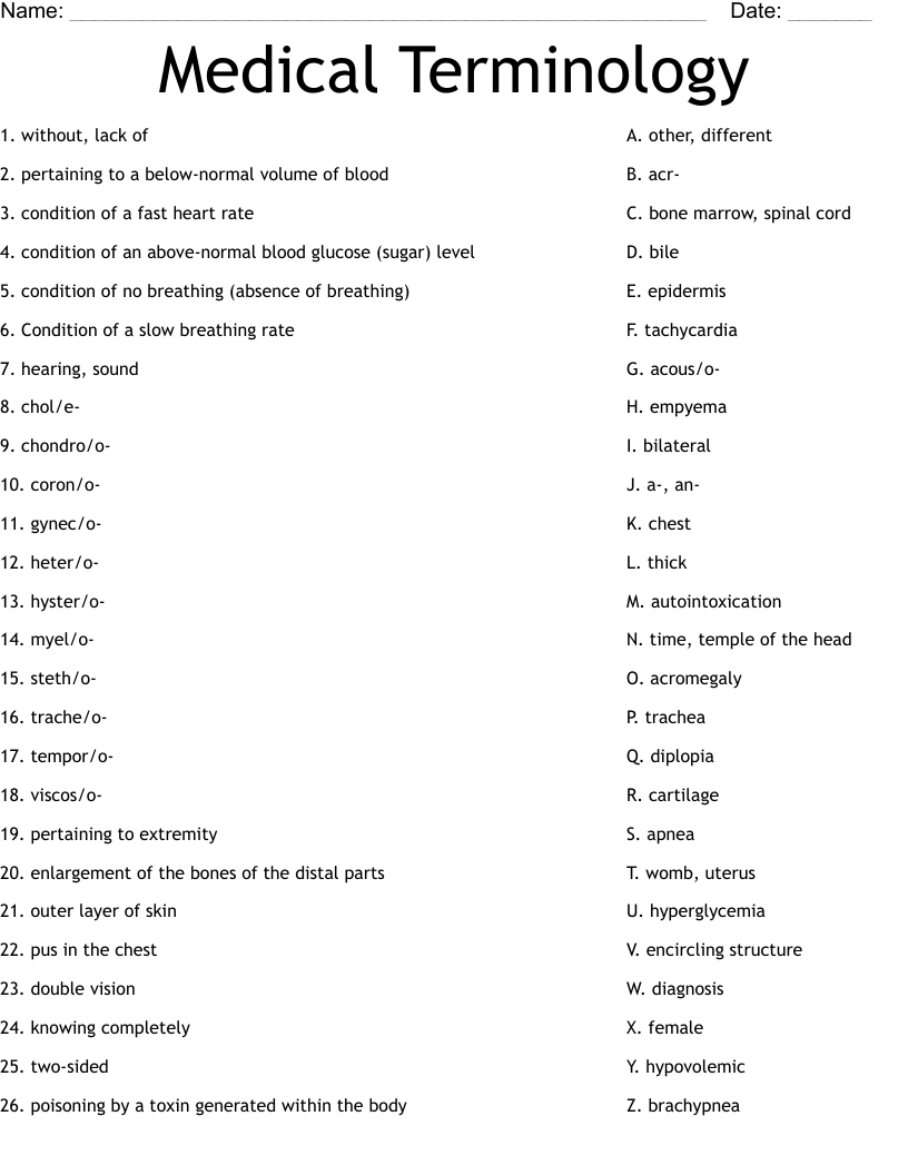 Beginner Free Printable Medical Terminology Worksheets - Printable ...