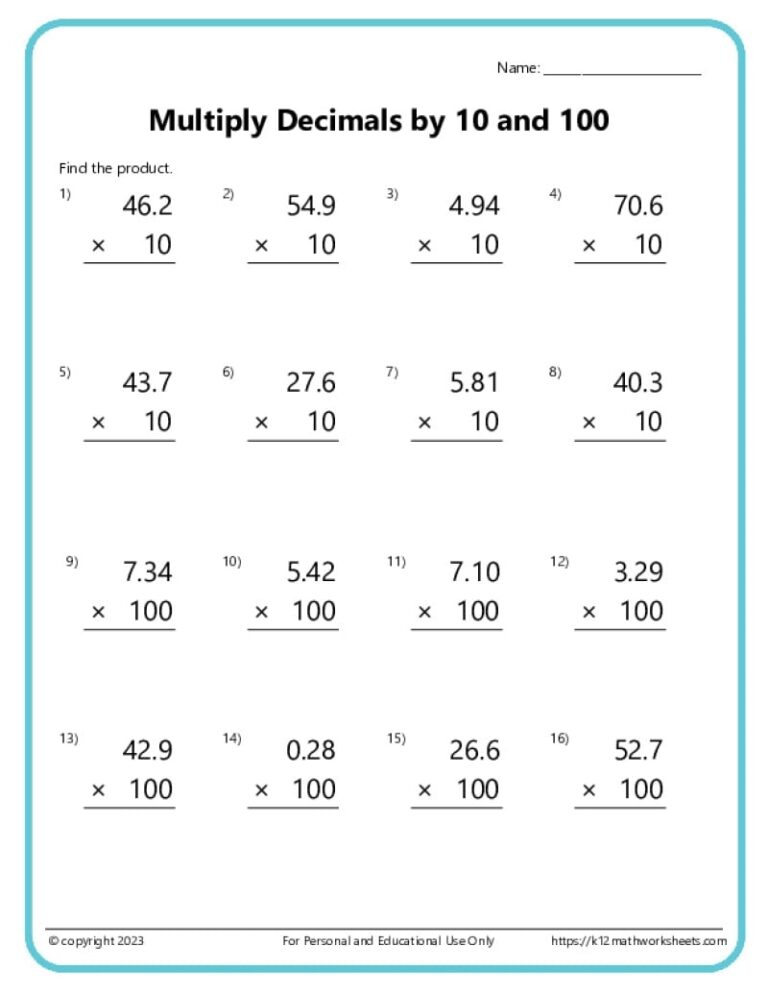 Multiplying Decimals Worksheet Free Printable - Printable Worksheets