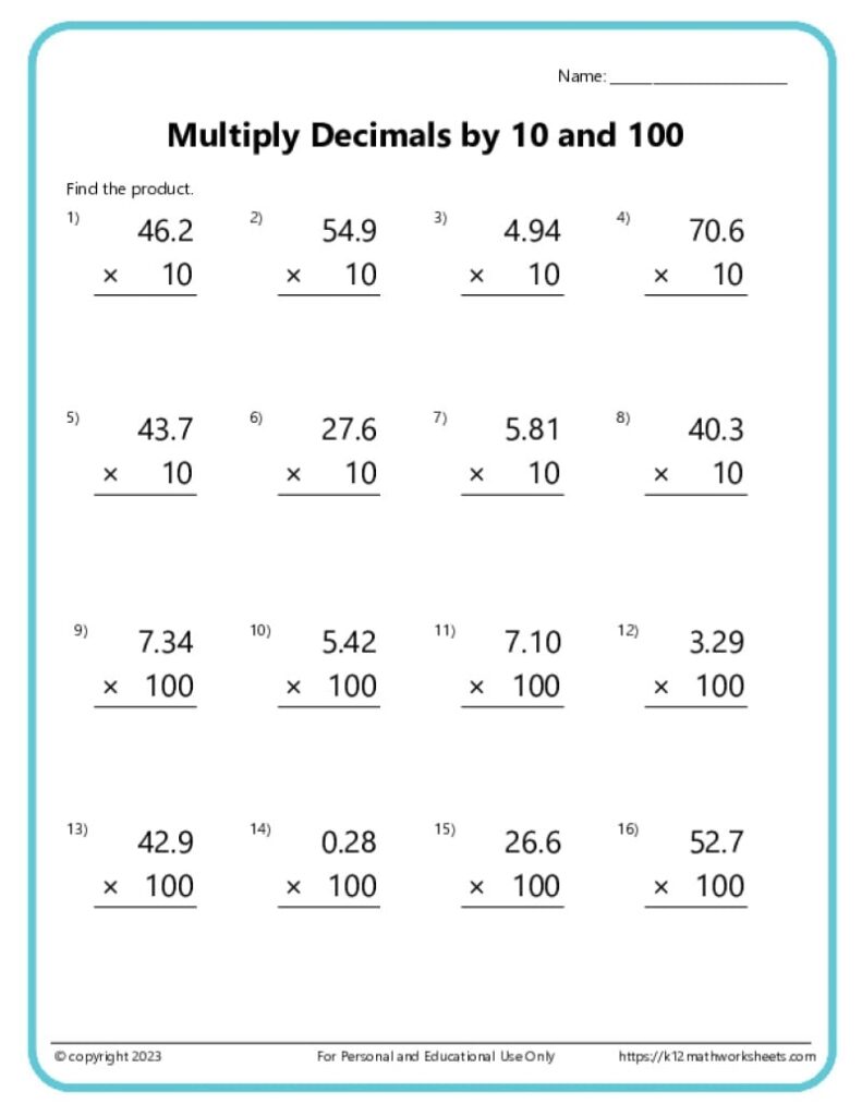 Multiplying Decimals Worksheet Free Printable - Printable Worksheets