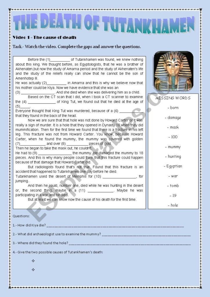 Free Printable King Tut Activities Worksheets - Printable Worksheets