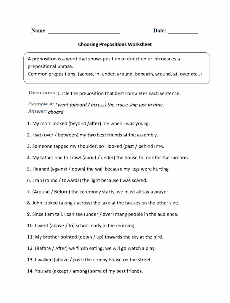 Prepositional Phrase Free Printable Worksheet - Printable Worksheets