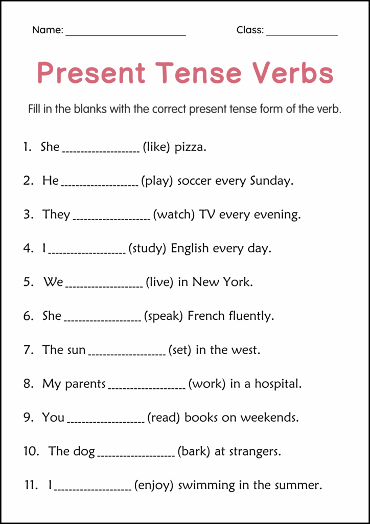 Free Printable Present Tense Verbs Worksheets - Printable Worksheets