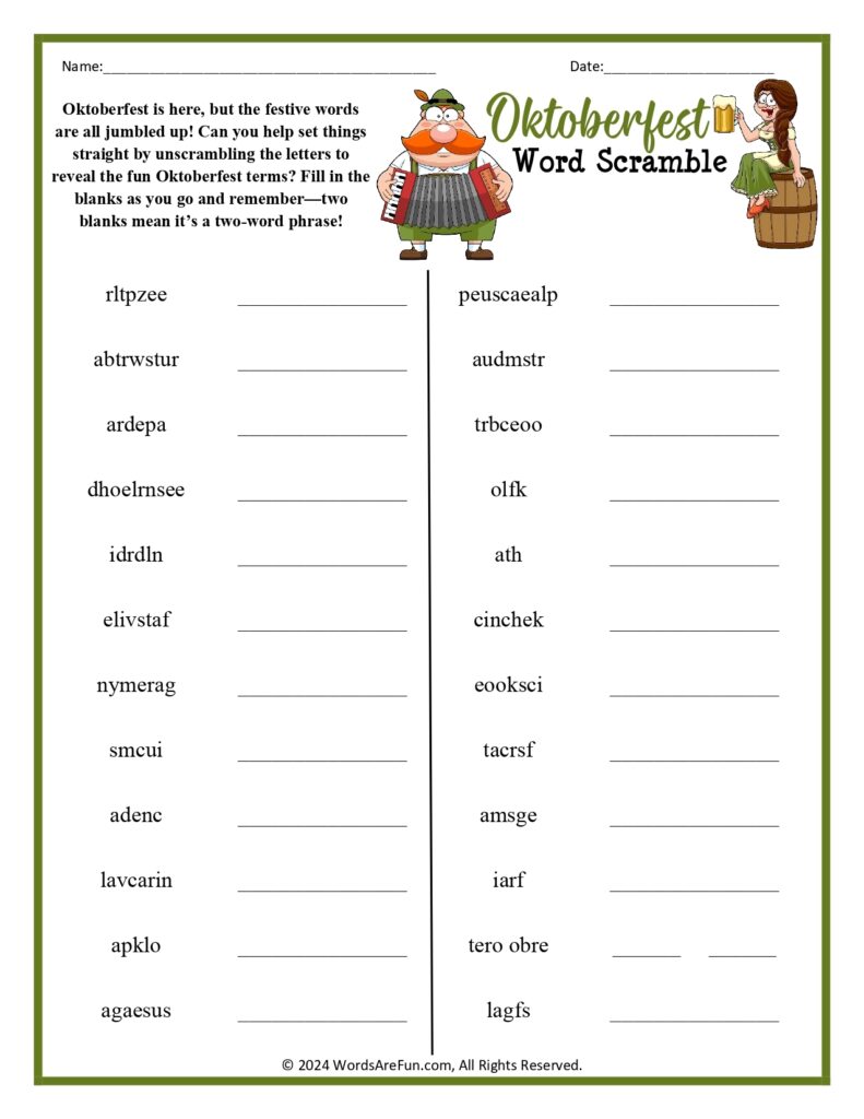 Free Printable Scrambled Words Worksheets - Printable Worksheets