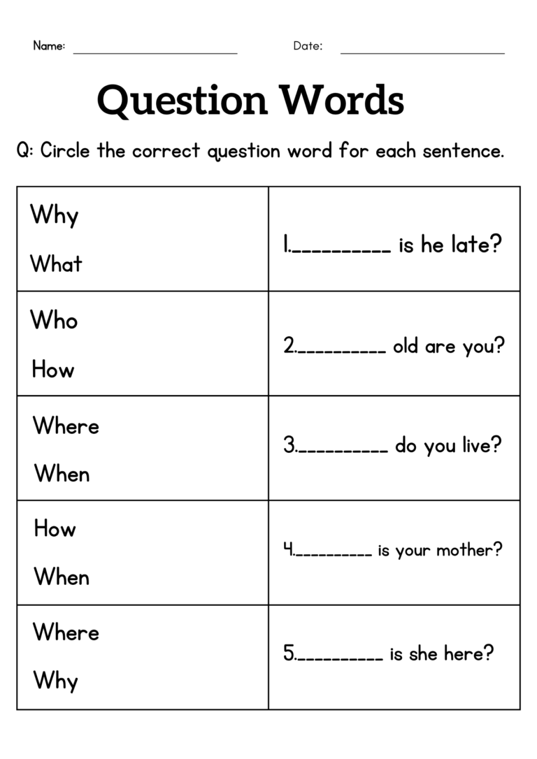 Free Printable Wh Questions Worksheets - Printable Worksheets