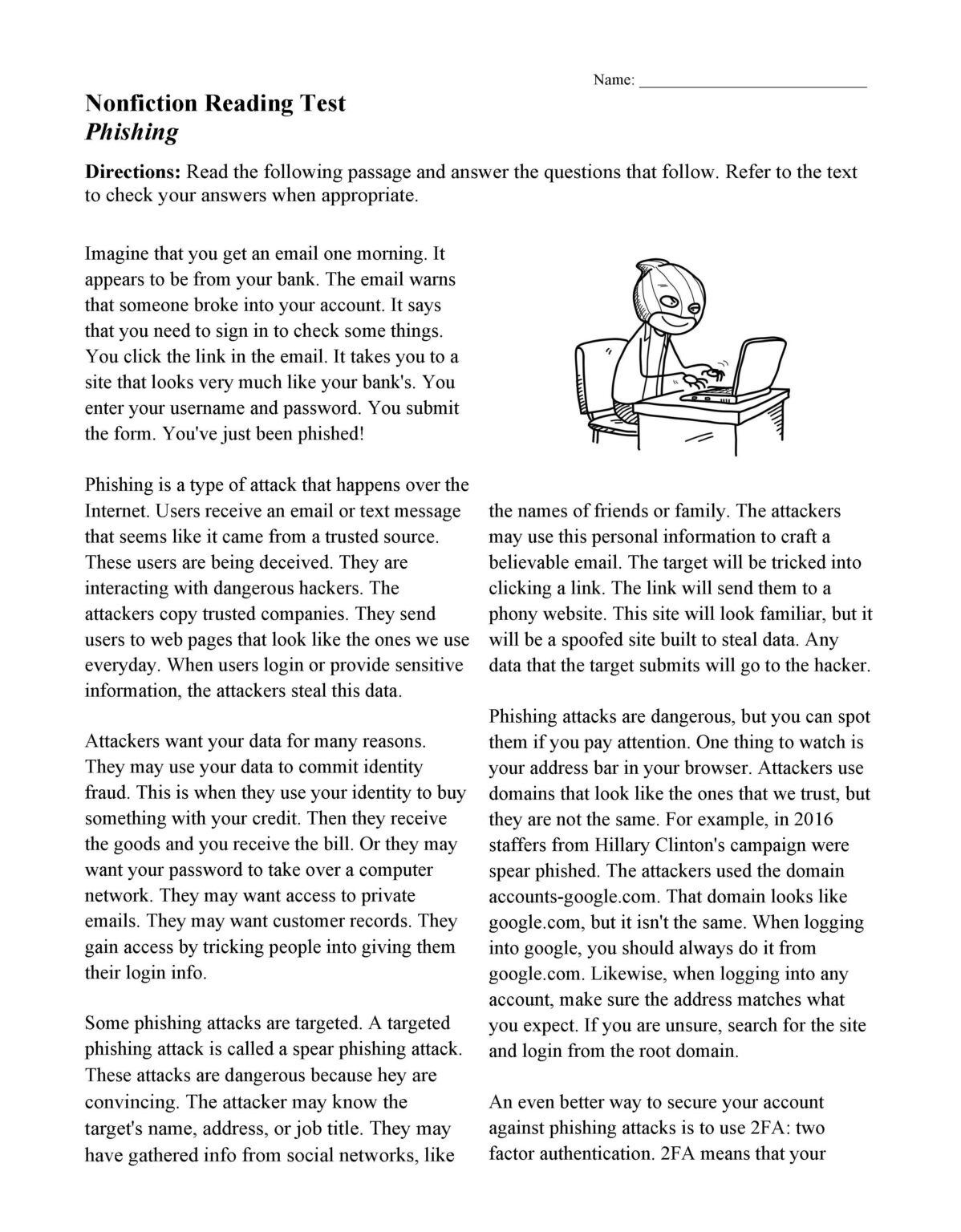 Free Printable Reading Worksheets Grade 12 - Printable Worksheets