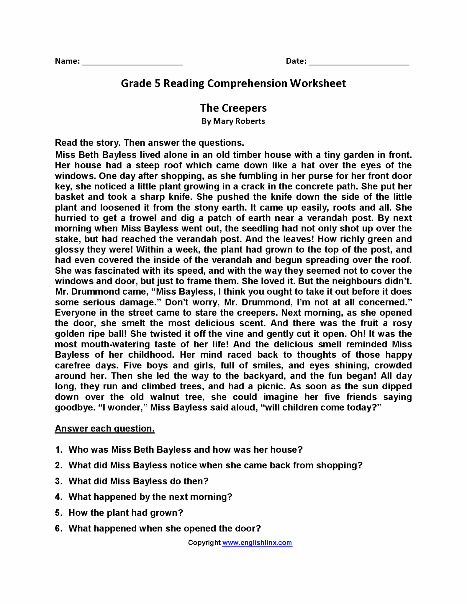 Free Printable Fifth Grade Reading Worksheets - Printable Worksheets