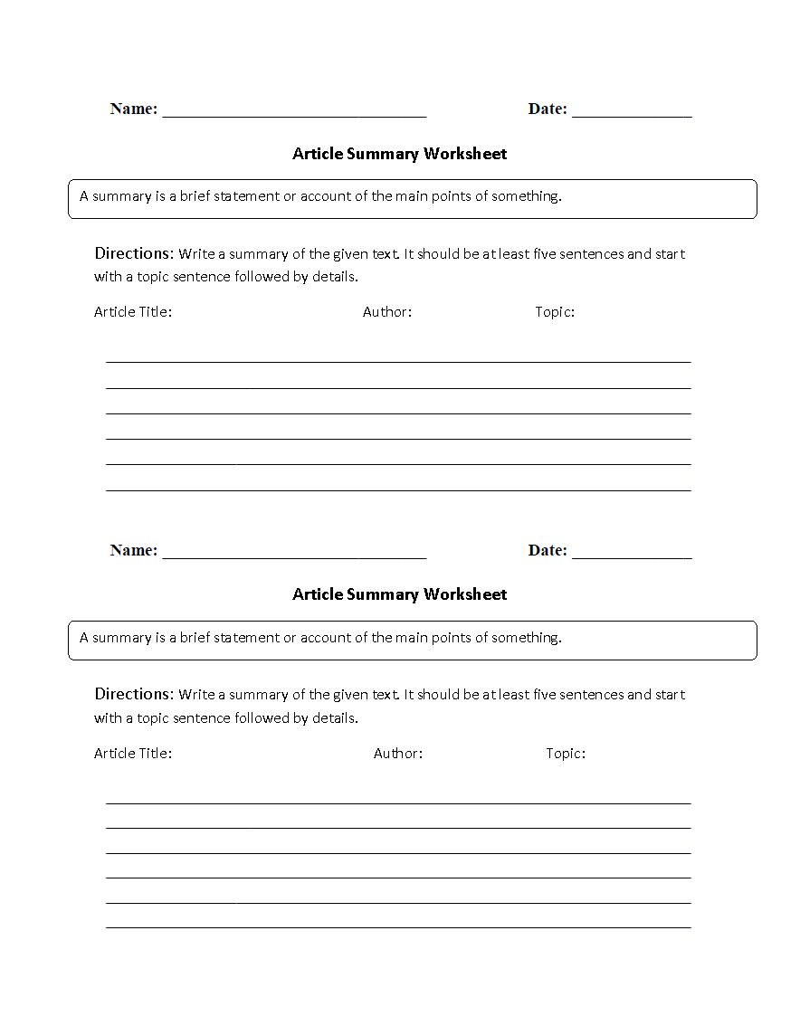 Free Printable Summarizing Worksheets 3rd Grade - Printable Worksheets