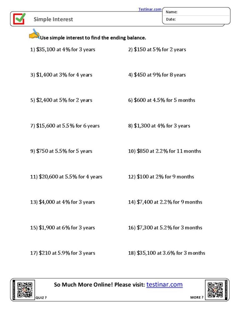 Free Printable Simple Interest Math Worksheets - Printable Worksheets