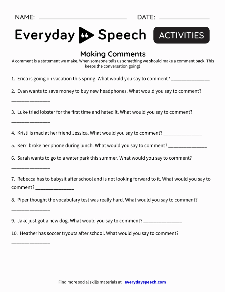 Free Printable Everyday Speech Worksheets - Printable Worksheets