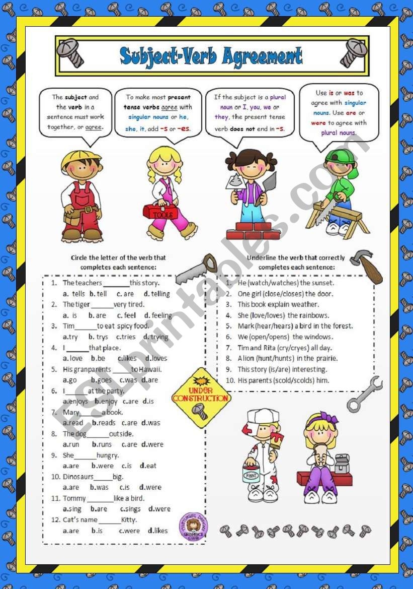 Free Printable Subject Verb Agreement Worksheets - Printable Worksheets