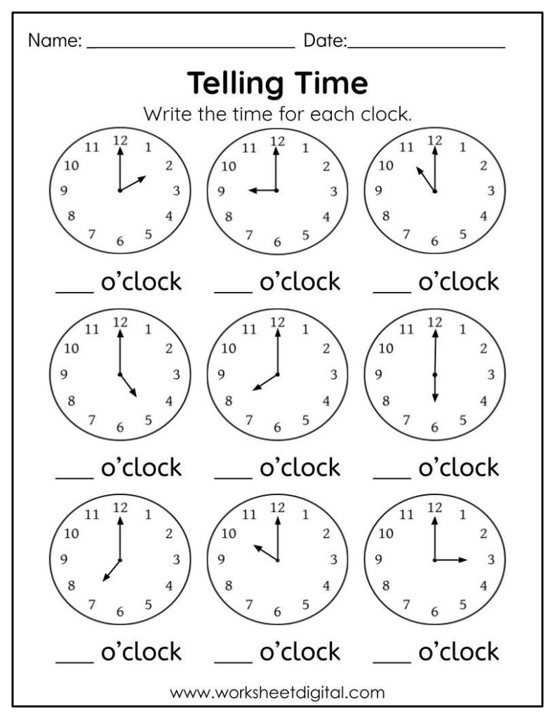 Free Printable Kindergarten Clock Worksheets - Printable Worksheets