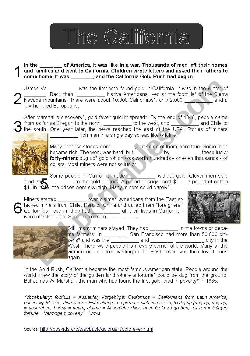 Free Printable California Gold Rush Worksheets - Printable Worksheets