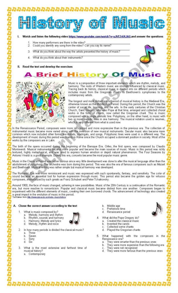 Free Printable Music History Worksheets - Printable Worksheets