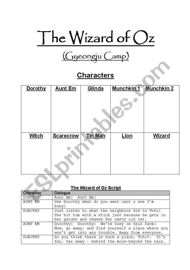 Free Printable Wizard Of Oz Worksheets - Printable Worksheets