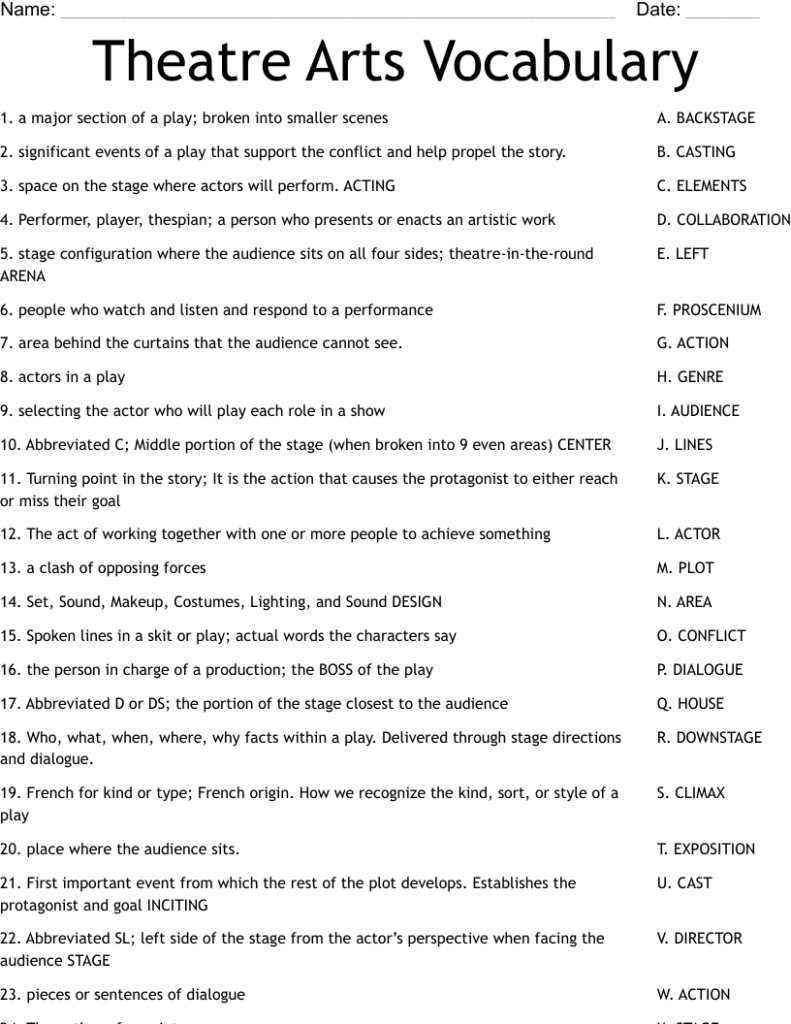 Free Printable Theatre Worksheets - Printable Worksheets