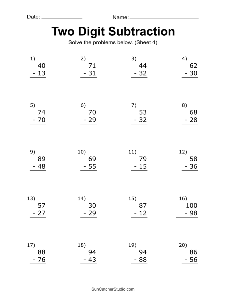 Subtraction 4th Grade Worksheets Free Printable - Printable Worksheets