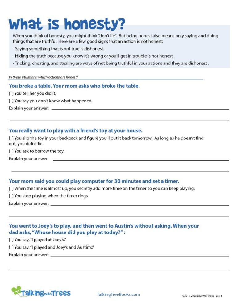 Free Printable Honesty Worksheets - Printable Worksheets