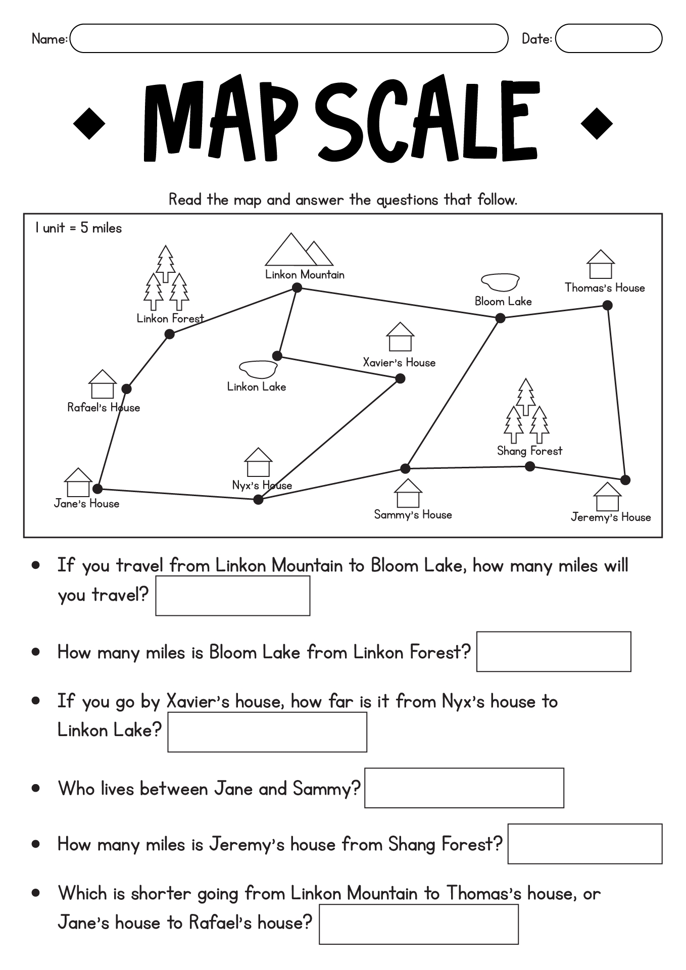 Free Map Scale Worksheets Printables - Printable Worksheets