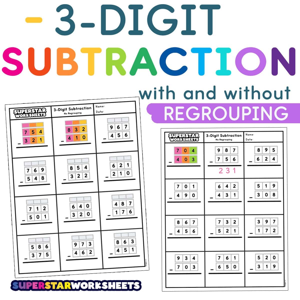 Free Printable 3 Digit Subtraction Worksheets - Printable Worksheets