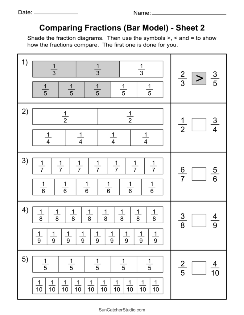 Free Printable Comparative Fractions Worksheets - Printable Worksheets