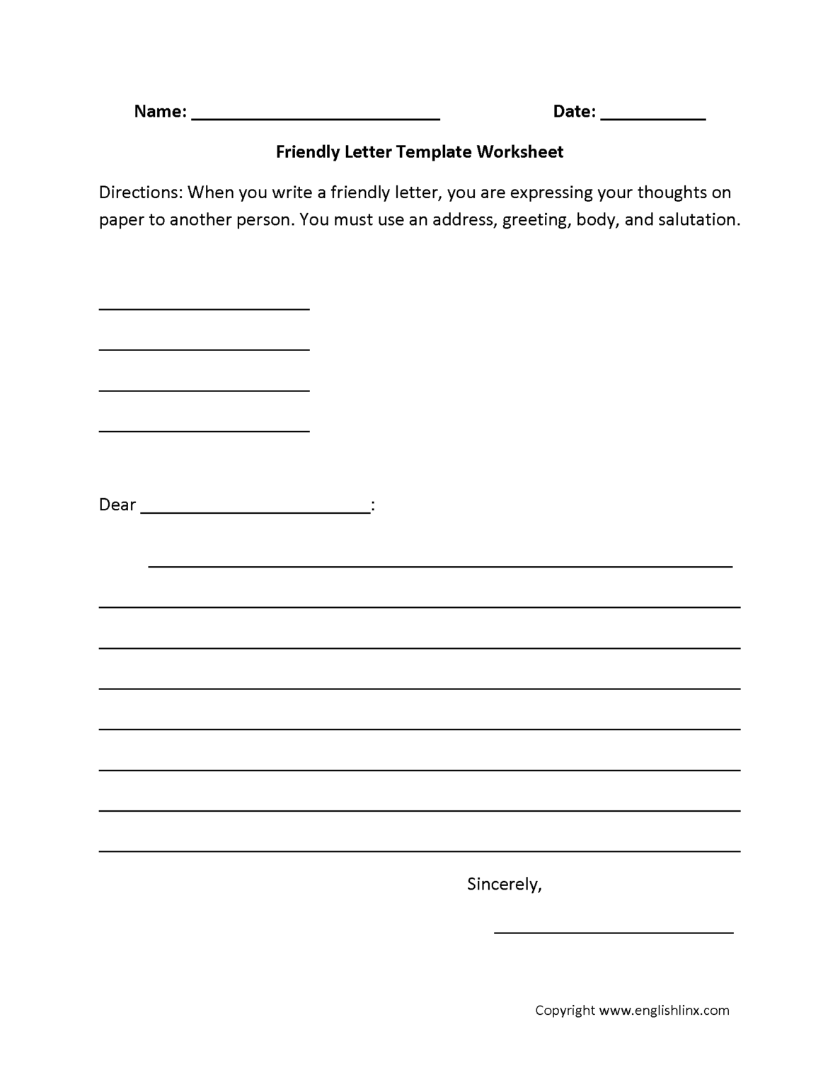 Free Printable Friendly Letter Writing Worksheets - Printable Worksheets