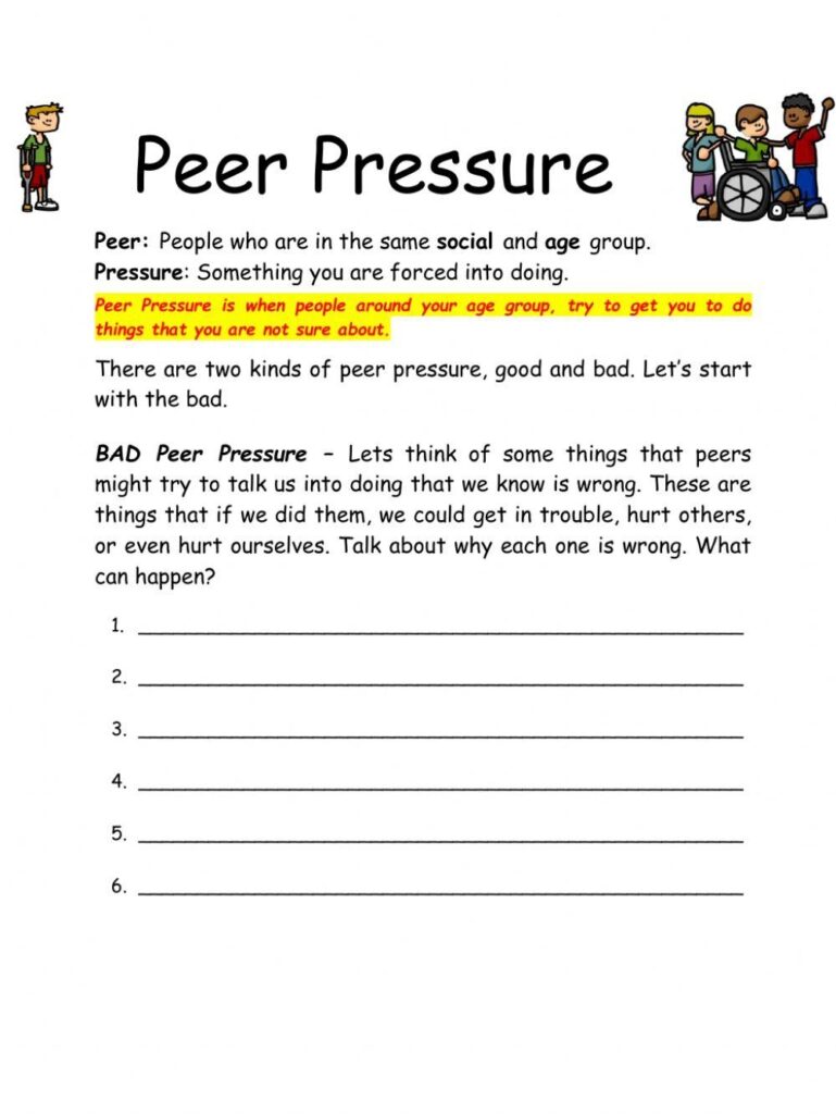Free Printable Worksheets On Peer Pressure - Printable Worksheets