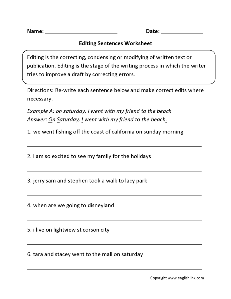 Free Printable Sentence Editing Worksheets - Printable Worksheets